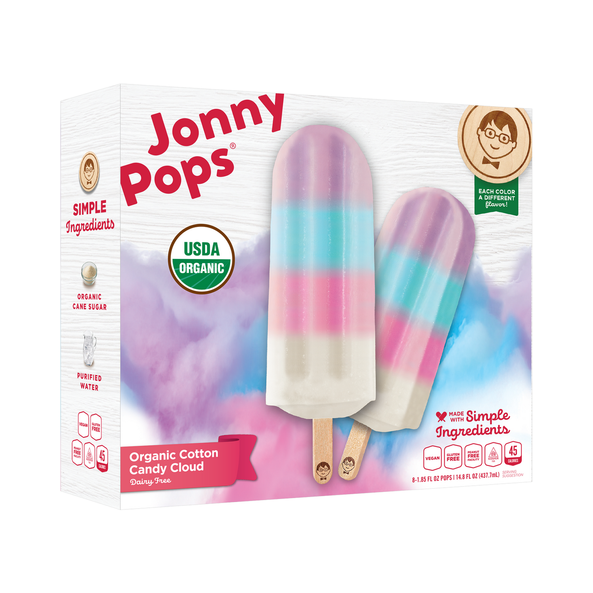 Jonny Pops, Organic Cotton Candy Cloud Naturally Flavoured Ice Pops, 5 ...