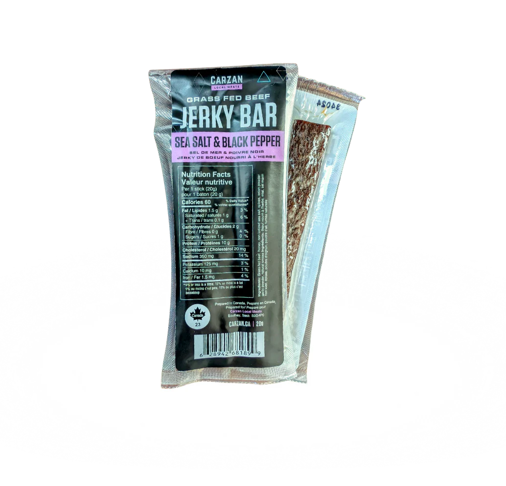 Carzan Grass Fed Beef Jerky Bar Sea Salt & Black Pepper (20g) – Body ...