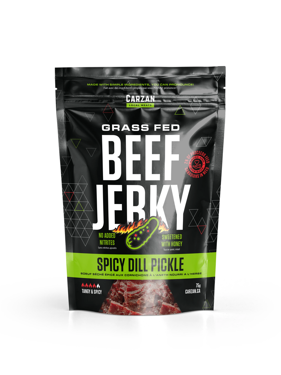 Carzan Grass Fed Beef Jerky Spicy Dill Pickle (75g) – Body Fuel Organics